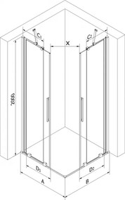 Mexen Velar Duo, sprchový kout s posuvnými dveřmi 100 x 90 cm, 8mm sklo námraza, zlatá lesklá, 871-100-090-32-50