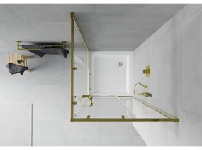 Mexen Rio, čtvercový sprchový kout s posuvnými dveřmi 70 (dveře) x 70 (dveře) x 190 cm, 5mm čiré sklo, zlatý profil + Rio sprchová vanička s chromovým sifonem, 860-070-070-50-00-451