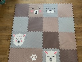 Hrací pěnová puzzle podlaha 16 dílů ŠEDO-HNĚDÁ do dětského pokoje
