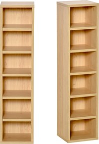 HOMCOM Sada 2 sloupových polic pro skladování CD-DVD, 6 + 6 oddílů, rozměry 21D x 19Š x 88V cm, maximální kapacita 160 CD, barva buku | Aosom