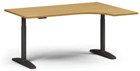 Výškově nastavitelný stůl OBOL, elektrický, 675-1325 mm, rohový pravý, deska 1600x1200 mm, černá zaoblená podnož, buk