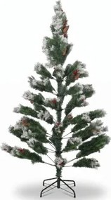 HOMCOM umělý zasněžený vánoční stromek 180 cm s 840 špičkami větviček, červené bobule, šišky, skládací ocelový stojan, rychlá montáž, zelený