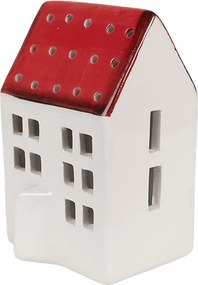 Bílo-červená dekorace porcelánový domek - 8*7*12 cm