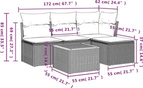 vidaXL 5dílná zahradní sedací souprava s poduškami polyratan [3255923] Barva: Černá