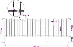 Zahradní plot s kopím nahoře ocelový 504 x 150 cm černý 277631