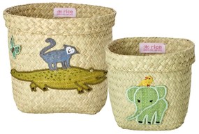 rice Úložný košík Raffia Round Animals - set 2 ks, zelená barva, přírodní barva