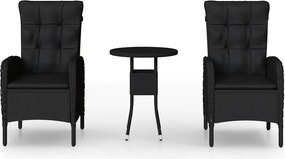 3dílný zahradní bistro set polyratan černý 3058544