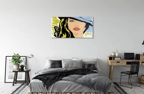 Obraz na skle Žena klobouk 125x50 cm