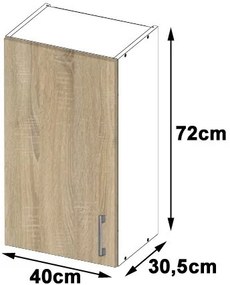 Kuchyňská závěsná skříňka W 40cm D1 H720 Artus bílá/sonoma