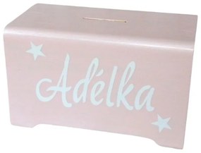 Dřevěná otevírací pokladnička se jménem světle růžová