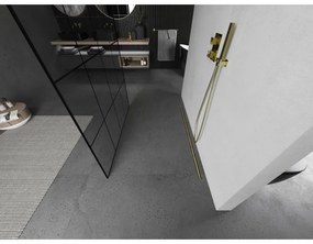 Mexen Kioto, sprchová zástěna Walk-In 140 x 200 cm, 8mm sklo černý vzor, ​​zlatý matný profil, 800-140-002-55-77