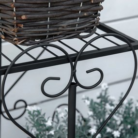 Outsunny Metalový Stojan na Květiny 4 Úrovně - Stojan pro Květiny na Balkon a do Zahrady, Černý 45 x 24,5 x 80 cm