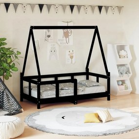 Dětská postel černá 70 x 140 cm masivní borové dřevo - Default Title
