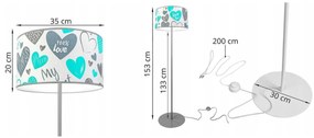 Dětská stojací lampa Heart, 1x bílé textilní stínítko se vzorem, (výběr ze 2 barev konstrukce), o, b