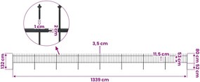 Zahradní plot s kopím nahoře ocelový 1339 x 80 cm černý 277609