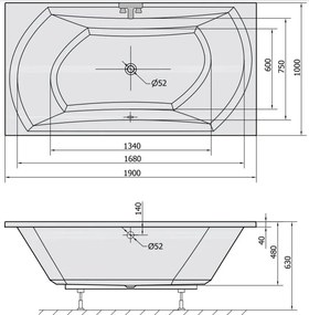 Polysan SALSA obdélníková vana 190x100x47cm, bílá, 44119