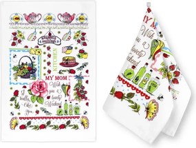 Bellatex Kuchyňské utěrky sada 2 kusů 40x60 cm Růže růžová, červená, zelená