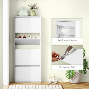 HOMCOM Kovový botník se 4 sklápěcími dvířky, úzký botník pro 8 párů bot 55 x 15 x 139,5 cm Bílý