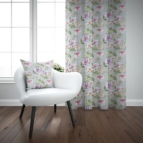 Ervi Bavlněný závěs - Magnolia a lilia na šedém