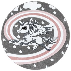 Dywany Łuszczów, Dětský kusový koberec Petit Pony grey kruh, 140x140 (průměr) kruh, růžová, dětský pokoj