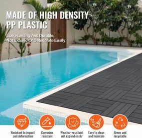 zámkové palubkové dlaždice 10 balení 30,5 × 30,5 cm plast pro verandu tmavě šedá