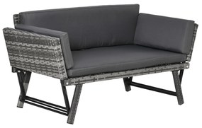 Outsunny polyratanová zahradní pohovka 2místná lounge pohovka šedá se sklopnými područkami ocel 129x63x67cm na zahradní terasu | Aosom.de