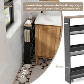 Costway 4patrová výklenková police na dřevěných kolečkách s rukojetí – černý