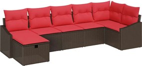 Set pohovek s polštářem s úložištěm Hnědá polyratan 3359303
