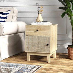 Costway Ratanový noční stolek se zásuvkou a nočním stolkem v boho stylu přírodní