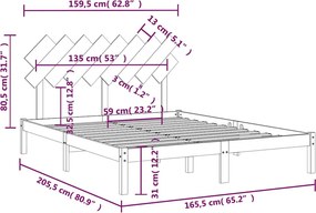 Rám postele bílý 160 x 200 cm masivní dřevo 3104879
