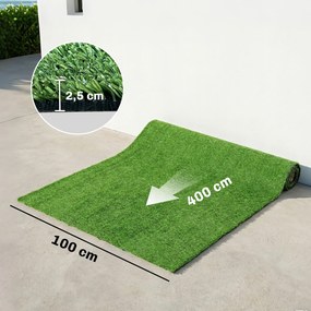 Umělý trávník Outsunny 1 × 4 m, výška vlasu 10 mm, samoodvodňovací — zelený