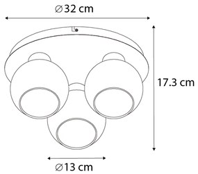 Chytré stropní svítidlo černé s kouřovým sklem 3-světla vč. WiFi A60 - Vidro
