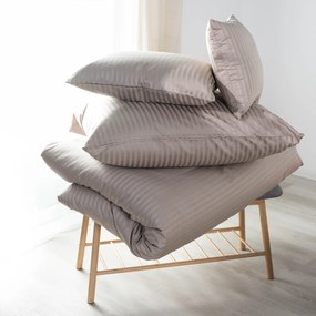 Damaškové saténové prodloužené povlečení Pruh 10 mm - Light brown Velikost: 140 x 220 + 70 x 90