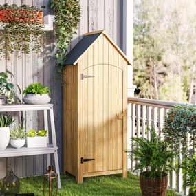 Outsunny Zahradní Chata z Dřeva 77,5x54,2x179,5 cm 0,3 m² Exteriérová Zahradní Chata s Uložením Nářadí, 3 Policemi a 2 Zamykacími Dveřmi pro Terasu