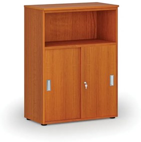 Kombinovaná kancelářská skříň se zásuvnými dveřmi PRIMO WOOD, 1087 x 800 x 420 mm, třešeň