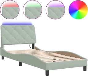 Rám postele s LED bez matrace světle šedý 90 x 200 cm samet 3213831