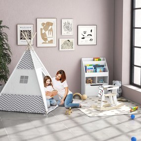 HOMCOM Dětský teepee stan Indický - dim. 1,2L x 1,2W x 1,55H m - Uzavíratelná dveřní okna, podložka, polštář a taška na nošení součástí balení - Inte…