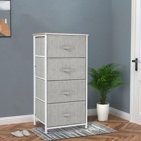 HOMCOM Komoda se 4 látkovými zásuvkami, úložný kabinet multifunkční pro ložnici, obývací pokoj a chodbu 45x30x92 cm šedá