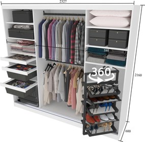 Šatní skříň SERENITY 232 cm Belini černý mat / šedý mat s posuvnými dveřmi a zrcadlem  MBP SERENITY SZP8/0/B/SR/0/HIAL