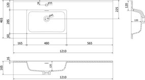 Mexen Rivel, koupelnová skříňka 120 cm s levým umyvadlem Otis, 2S, 1D, drážkovaná, šedá matná/bílá matná - 91A23-12047-3-BBFFF62-W18L01