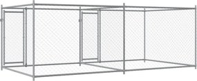 Klec pro psy s dvířky šedá 4 x 2 x 1,5 m pozinkovaná ocel 3209573