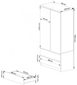 Skříň S 90 cm 2D 2SZ 2 zrcadla CLP bílá / sonoma