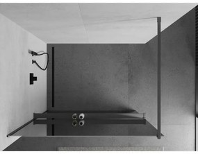 Mexen Kioto+, sprchová zástěna Walk-In s poličkou a věšákem 100 x 200 cm, 8mm sklo vzor zrcadlo, grafitový profil, 800-100-121-66-50