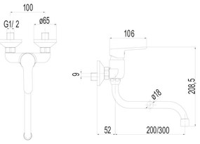 Mereo Zuna dřezová baterie nástěnná 100 mm s ramínkem trubkovým 18 mm 300 mm chrom CB301A06Z