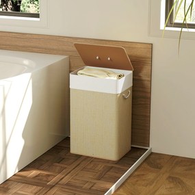 HOMCOM Koš na prádlo s víkem 72L, bambusový koš na prádlo s odnímatelnou vnitřní taškou a úchyty do prádelny, ložnice 40x30x60 cm Přírodní