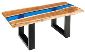 Massive home | Konferenční stolek LIQUID 110 cm akáciové dřevo s modrým epoxidovým páskem