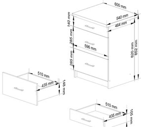 Spodní kuchyňská skříňka s deskou LIMA S60 SZ3 bílá / dub sonoma