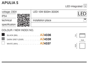 AZzardo LED stropní svítidlo Apulia S, IP54, 3000K Barva: Černá