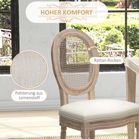 HOMCOM Jídelní židle sada 2 kuchyňských židlí s opěradlem, vzhled lnu a ratanu, dřevěné nohy, krémová bílá| Aosom