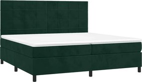Box spring postel s matrací a LED tmavě zelená 200x200 cm samet 3136146